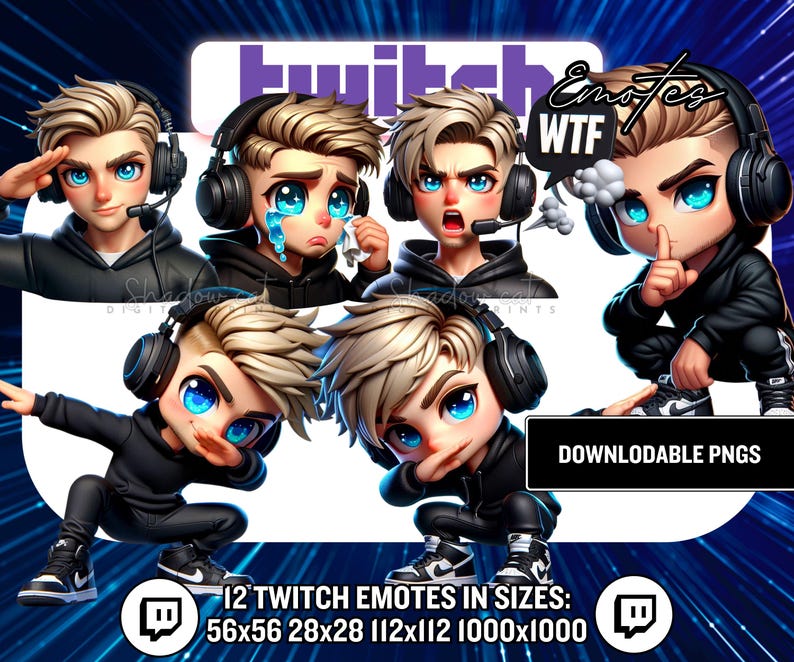 12 Blonde Emotes / Twitch Emotes / Guy Boy Streamer Twitch Emojis ...