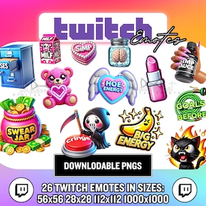 26 Twitch Emotes / Meme Emotes / Cute Emotes / Kawaii Emotes / Pink ...