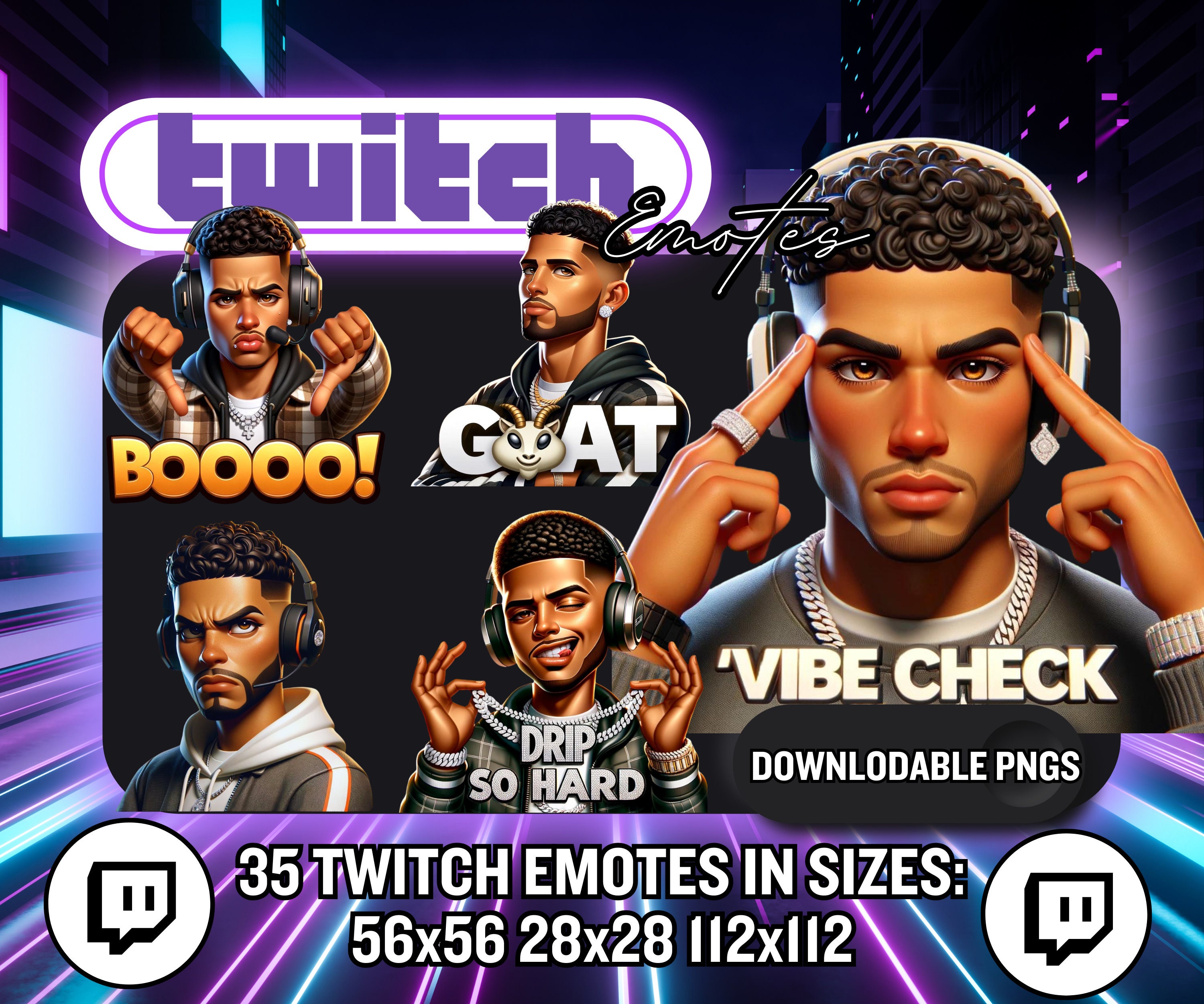 Black Male Twitch Emotes / 35 Black Guy Twitch Emojis / Boy Streamer ...