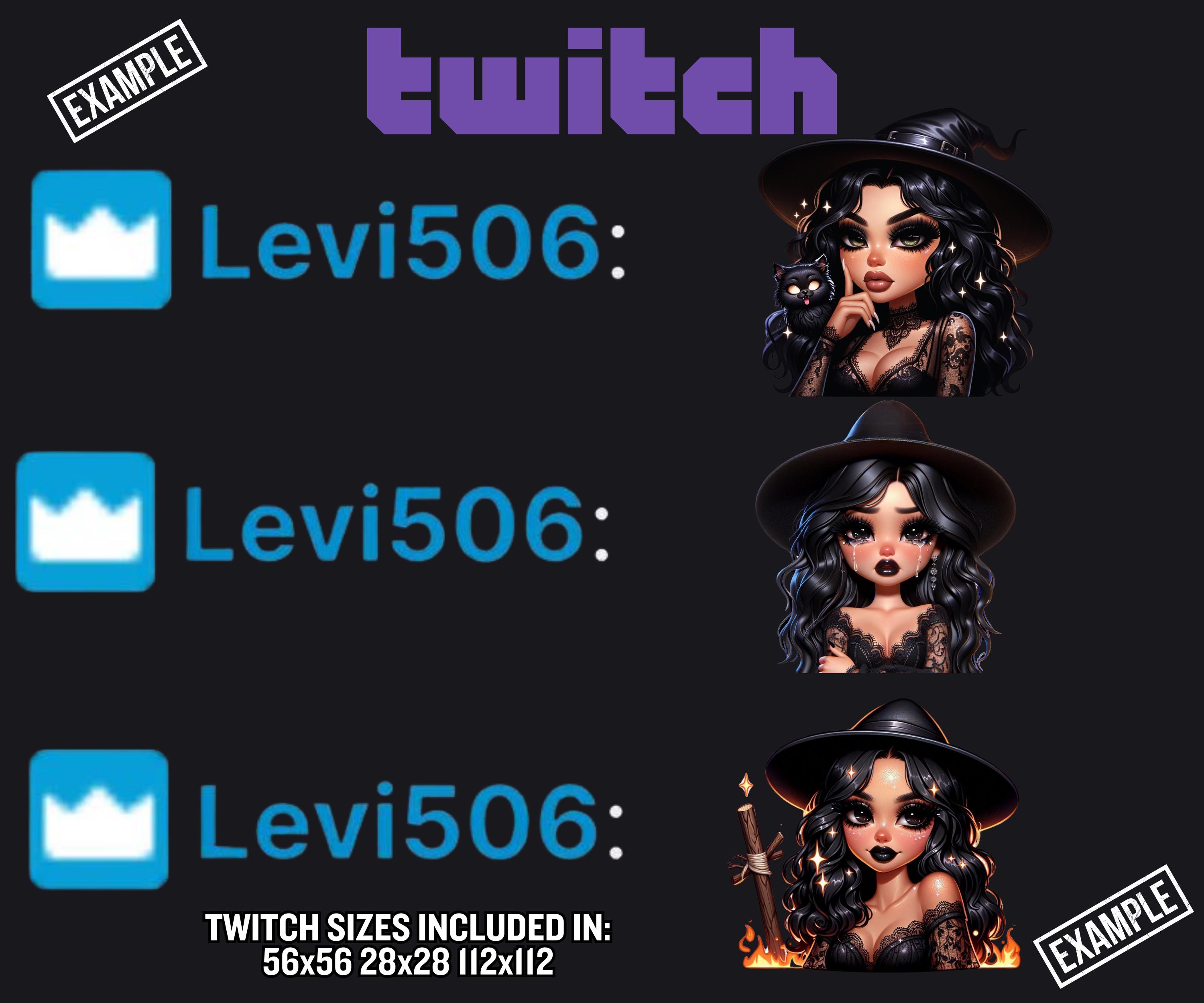 Black Hair Witch Twitch Emotes, Spooky Halloween Pngs (12 Pack) - Etsy
