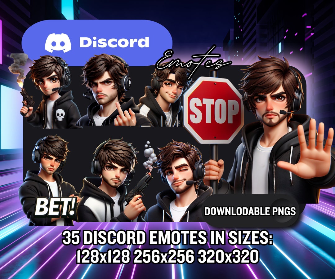 35 Brown Hair Gamer Guy Discord Emotes – Male Streamer (PNG Digital ...