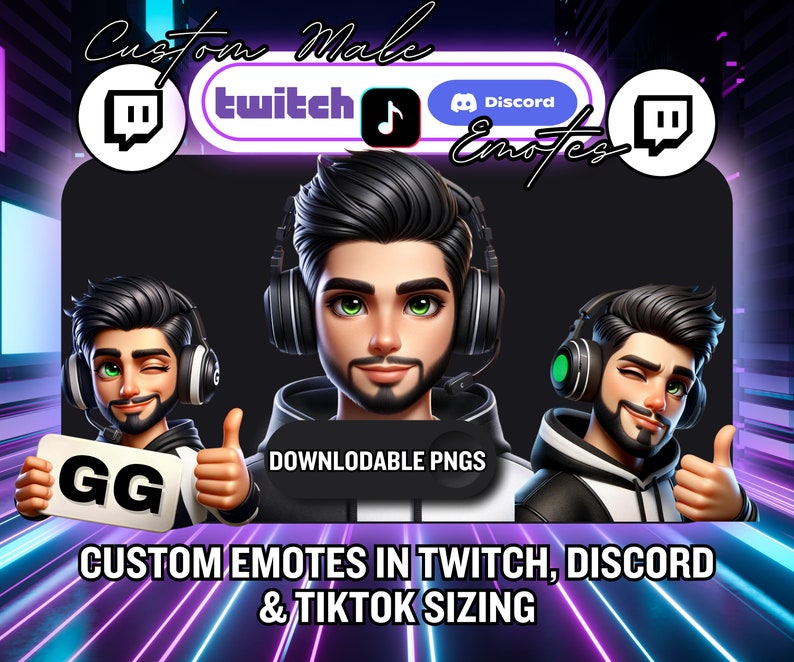 Custom Twitch Emotes / Custom Gamer Guy Streamer Discord Emojis / Male ...