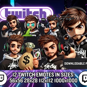 Male Twitch Emotes / 12 Brown Hair Guy Twitch Emojis / Boy Streamer ...