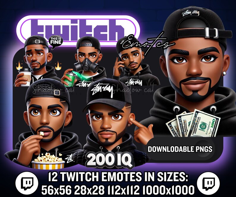 Black Male Gamer Twitch Emotes – Streamer PNG Set (digital Download) - Etsy