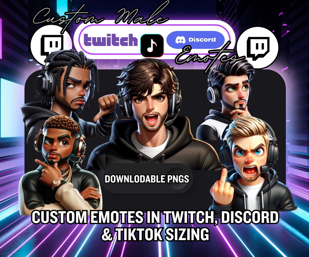 Custom Twitch Emotes / Custom Gamer Guy Streamer Discord Emojis / Male ...