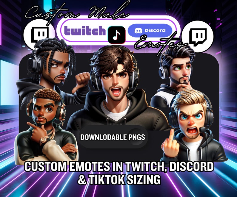 Custom Twitch Emotes / Custom Gamer Guy Streamer Discord Emojis / Male ...