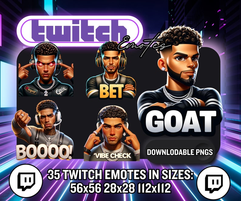 Black Male Twitch Emotes / 35 Black Guy Twitch Emojis / Boy Streamer ...