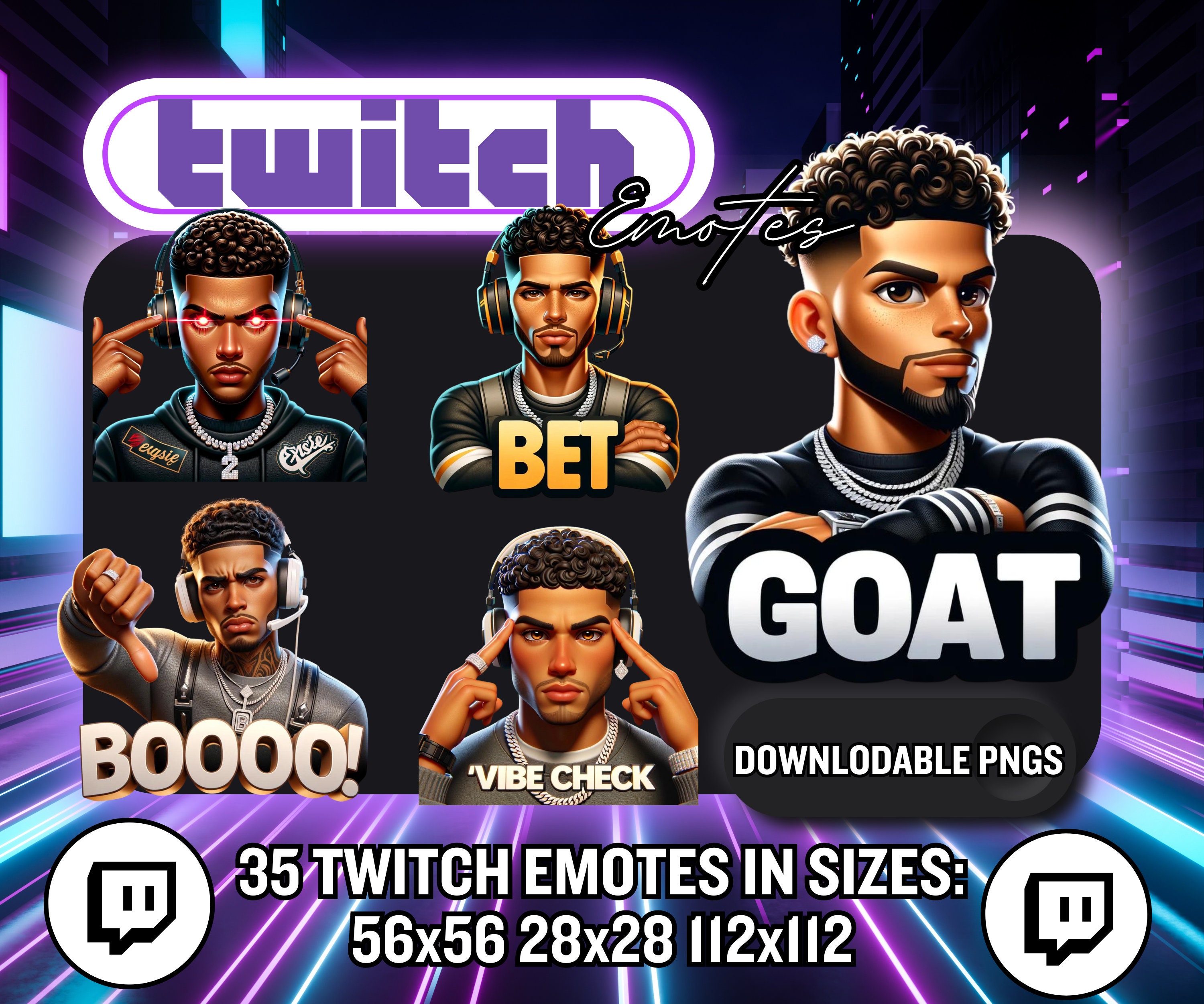 Black Male Twitch Emotes / 35 Black Guy Twitch Emojis / Boy Streamer ...