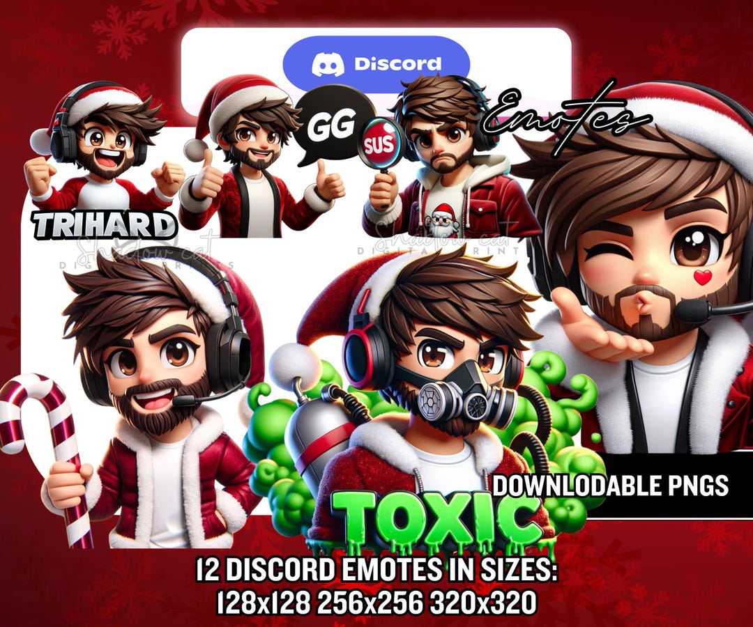 Male Discord Emotes / 12 Brown Hair Guy Discord Emojis / Christmas ...