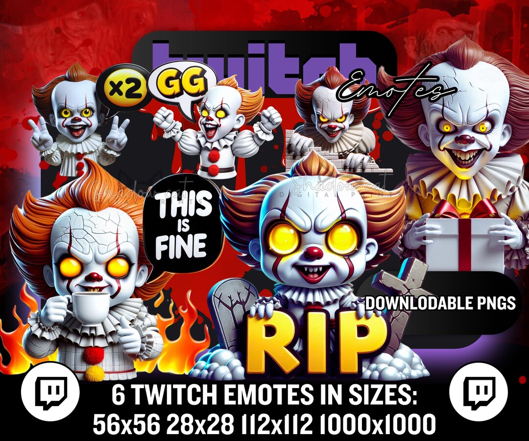 Twitch Emotes / 6 Pennywise Clown Twitch Emotes / Horror Emotes / Scary ...