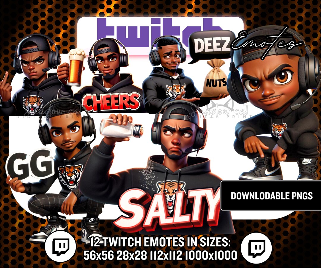 Black Man Emotes / 12 Black Guy Twitch Emojis / Black Latino Boy Male ...