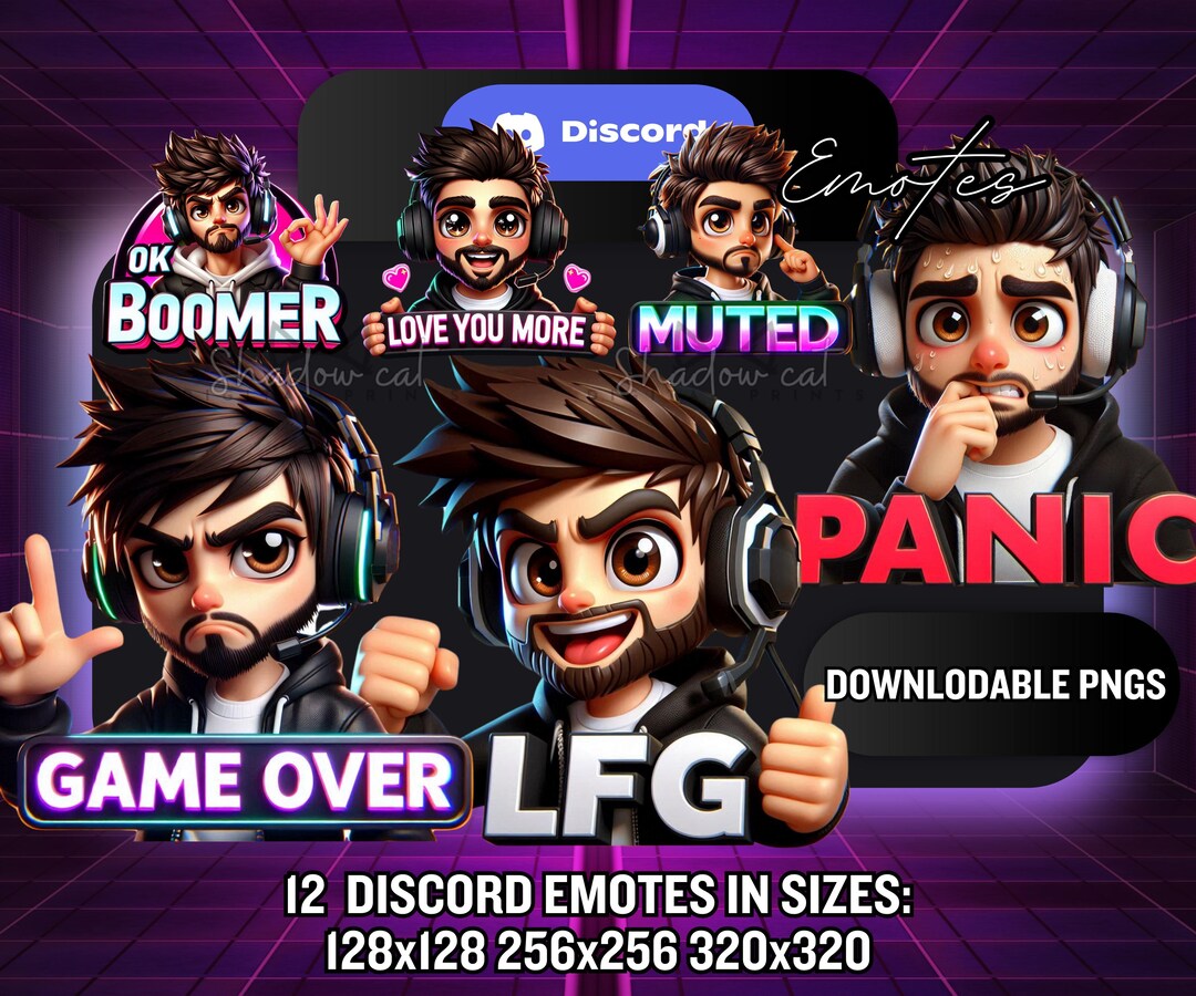 Male Discord Emotes / 12 Brown Hair Guy Discord Emotes / Boy Streamer ...