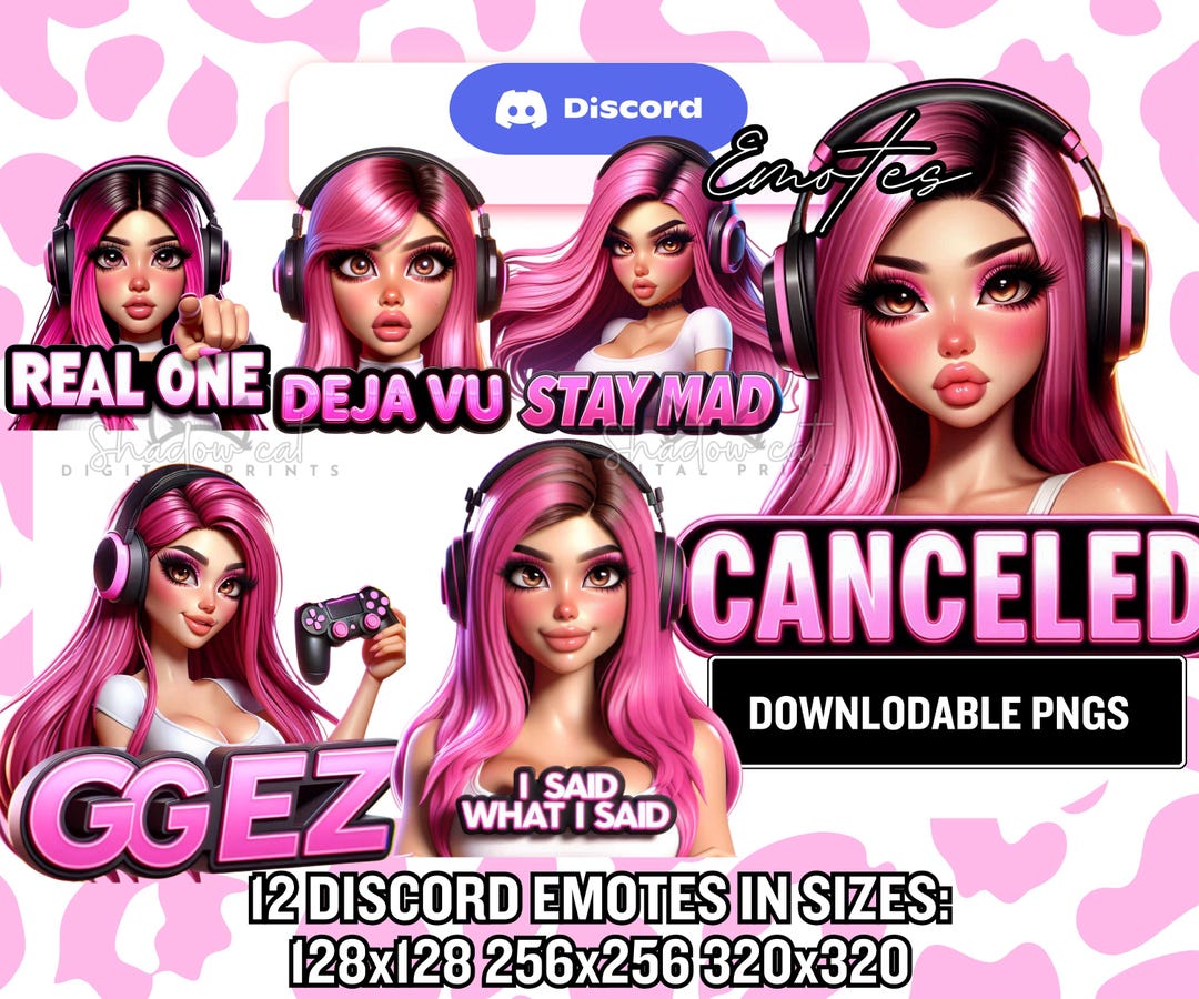 Pink Hair Emotes / 12 Discord Streamer Girl Emotes / Kawaii Cute Chibi ...