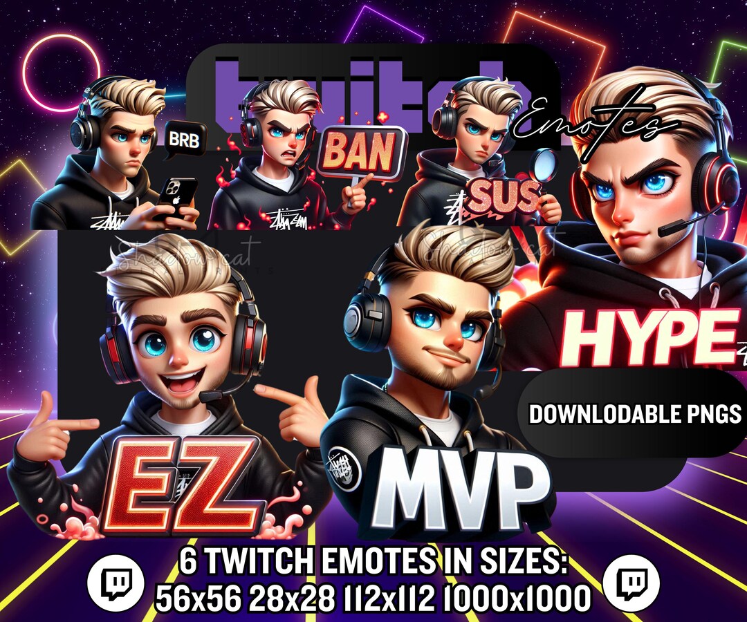 Twitch Emotes / 6 Blonde Hair Guy Twitch Emojis / Boy Streamer Twitch ...