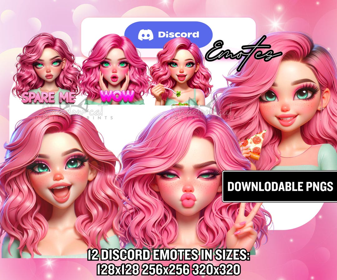 Discord Emotes / 12 Pink Hair Girl Emotes / Pink Haired Streamer Girl ...