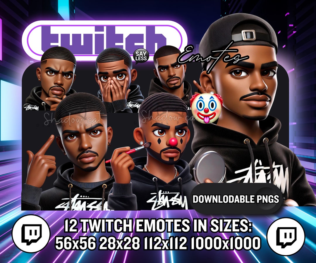 Black Male Twitch Emotes / 12 Black Guy Twitch Emojis / Boy Streamer ...