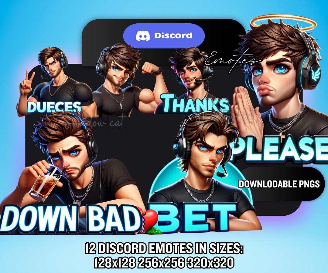 Male Discord Emotes / 12 Brown Hair Guy Discord Emojis / Boy Streamer ...