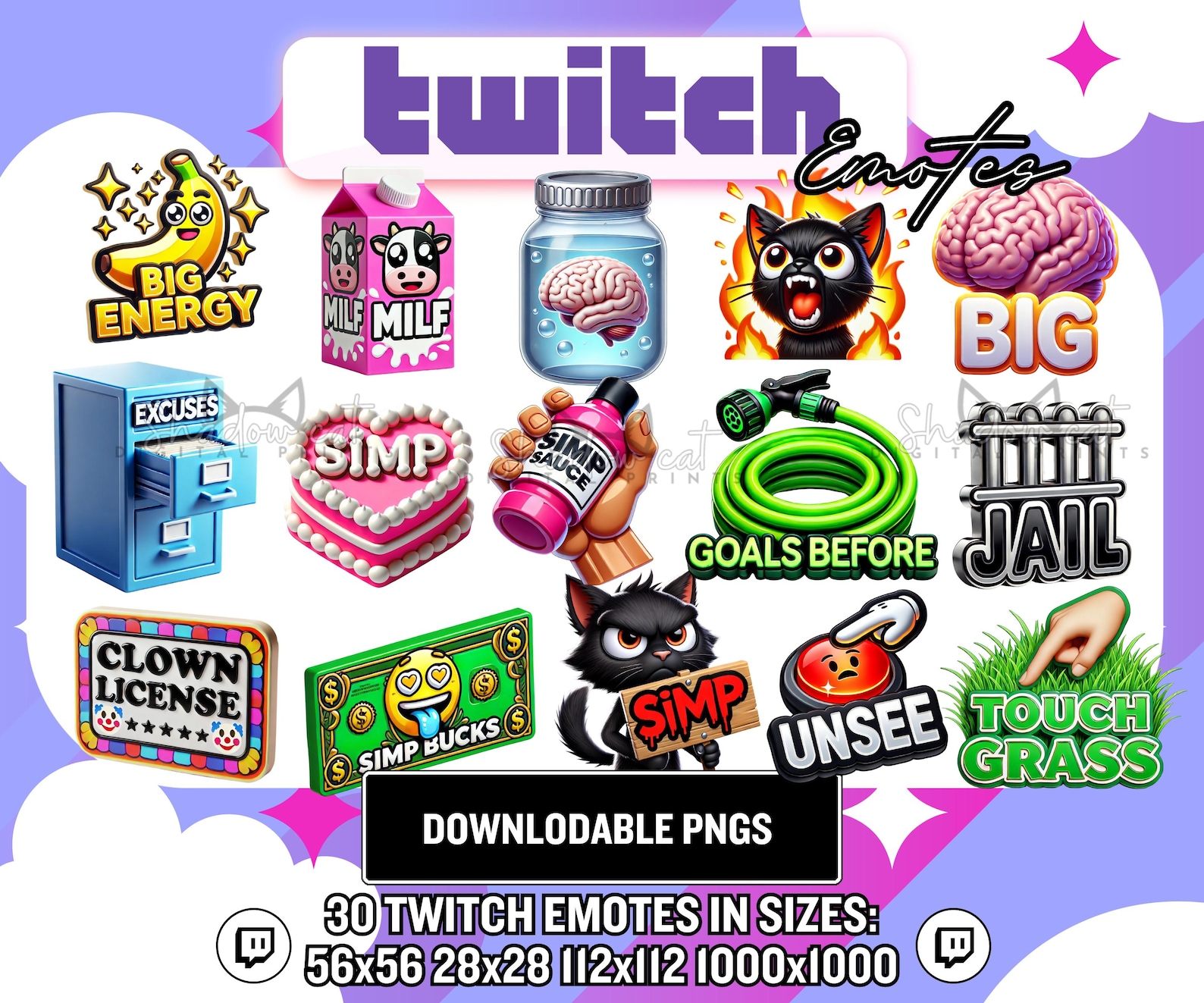 30 Cute Meme Twitch Emotes – Gamer Bundle (PNG Digital Download) - Etsy
