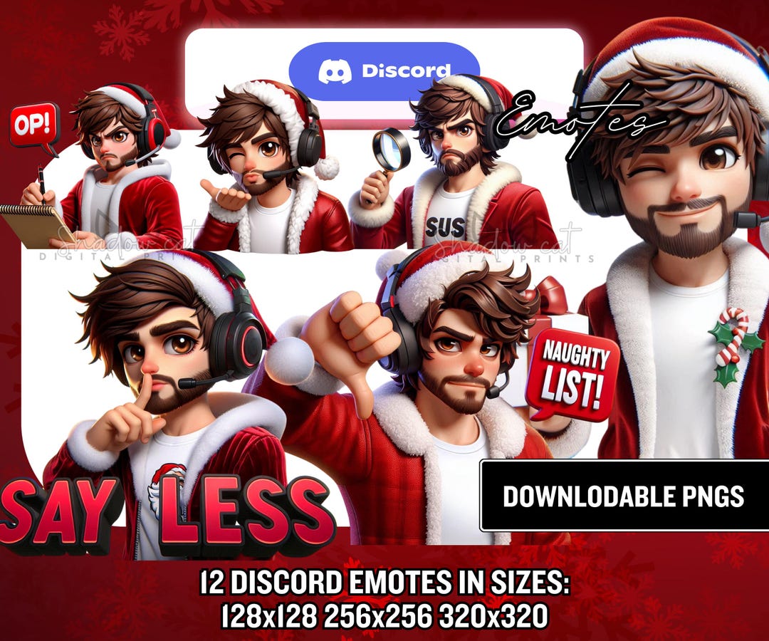 Male Discord Emotes / 12 Brown Hair Guy Discord Emojis / Christmas ...