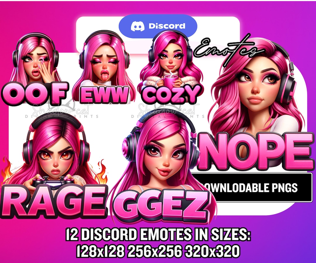 Pink Emotes / 12 Pink Hair Girl Emotes / Pink Haired Streamer Girl ...