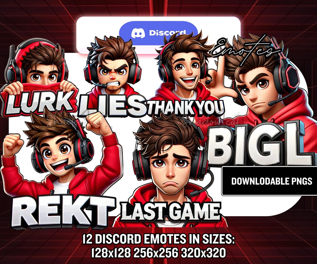 Male Discord Emotes / 12 Brown Hair Guy Discord Emojis / Boy Streamer ...