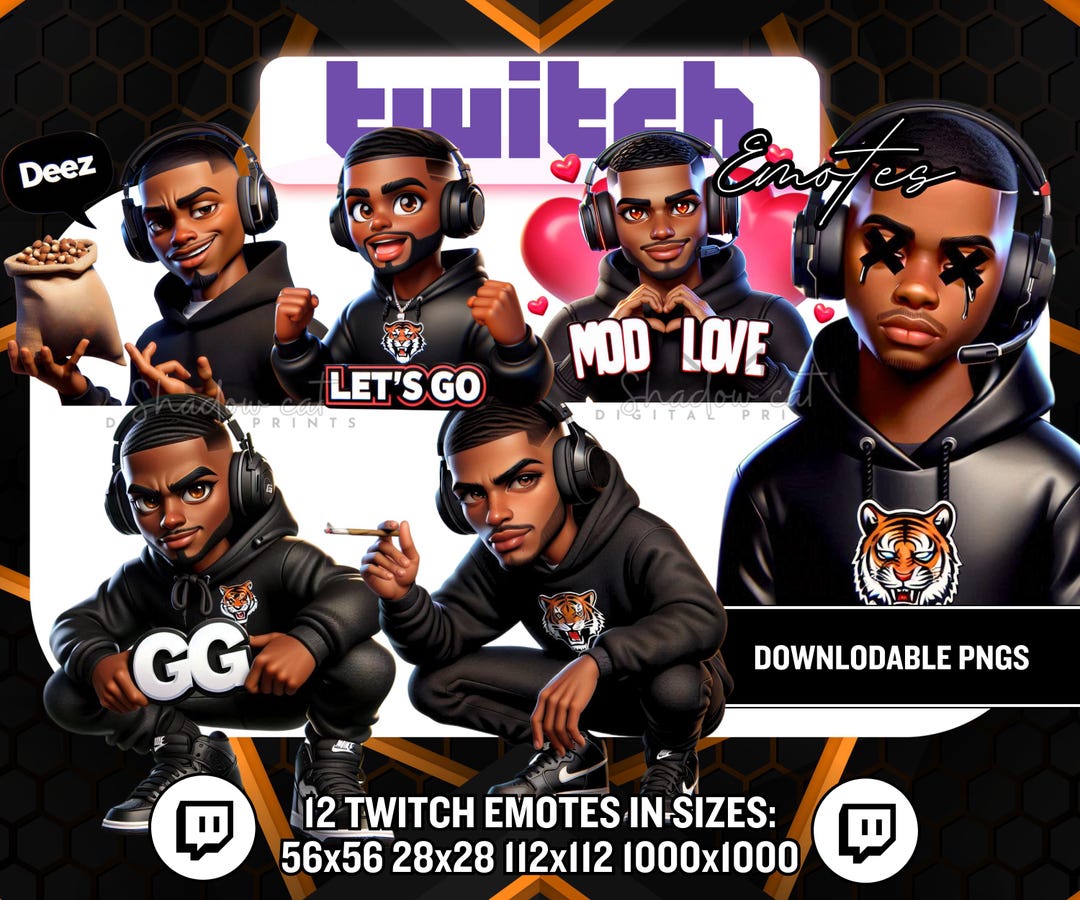 Black Man Twitch Emotes / 12 Black Guy Twitch Emojis / Black Boy Male ...