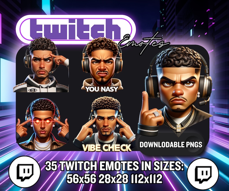 Black Male Twitch Emotes / 35 Black Guy Twitch Emojis / Boy Streamer ...