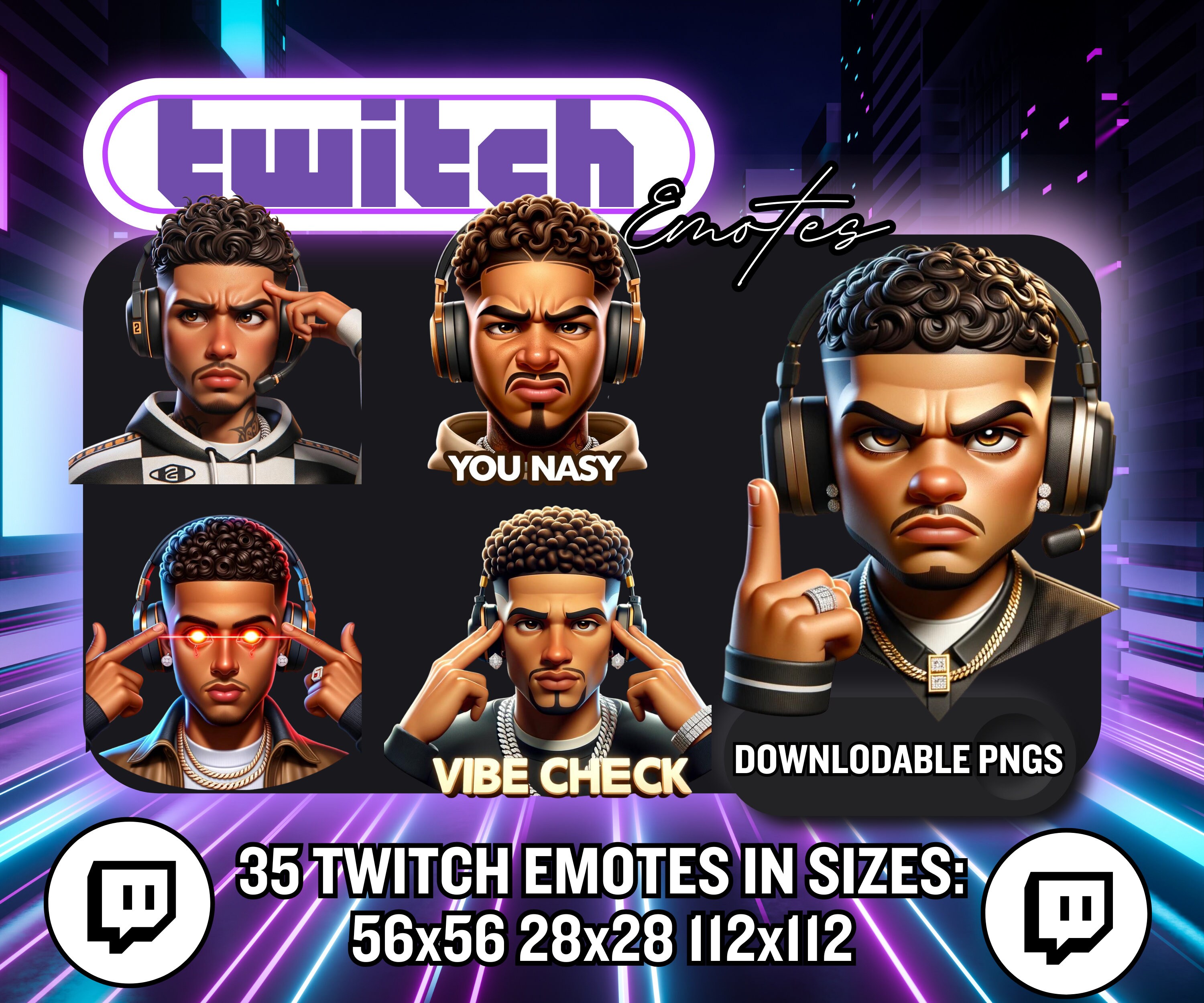 Black Male Twitch Emotes / 35 Black Guy Twitch Emojis / Boy Streamer ...
