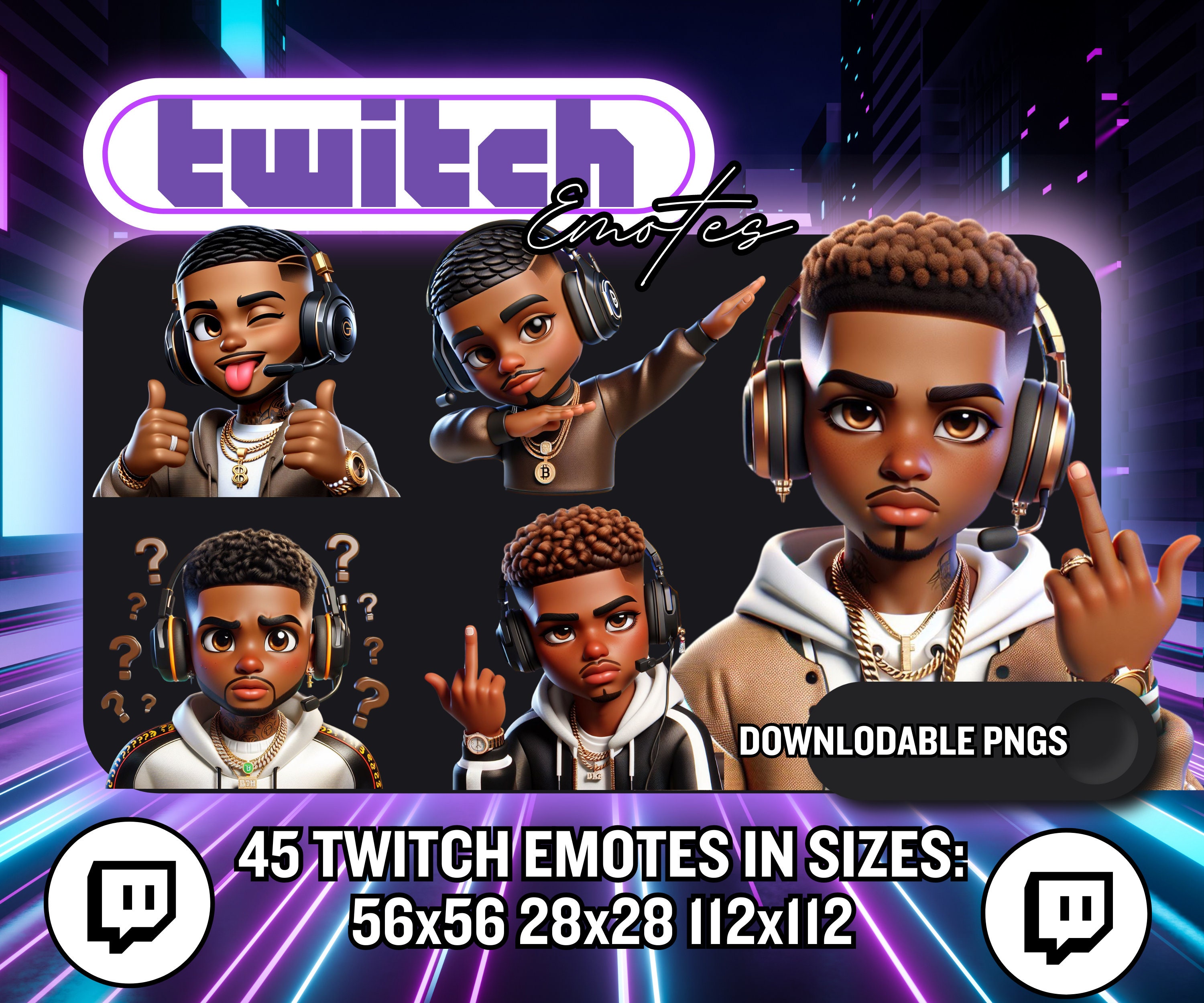 Black Male Twitch Emotes / 45 Black Guy Twitch Emojis / Boy Streamer ...