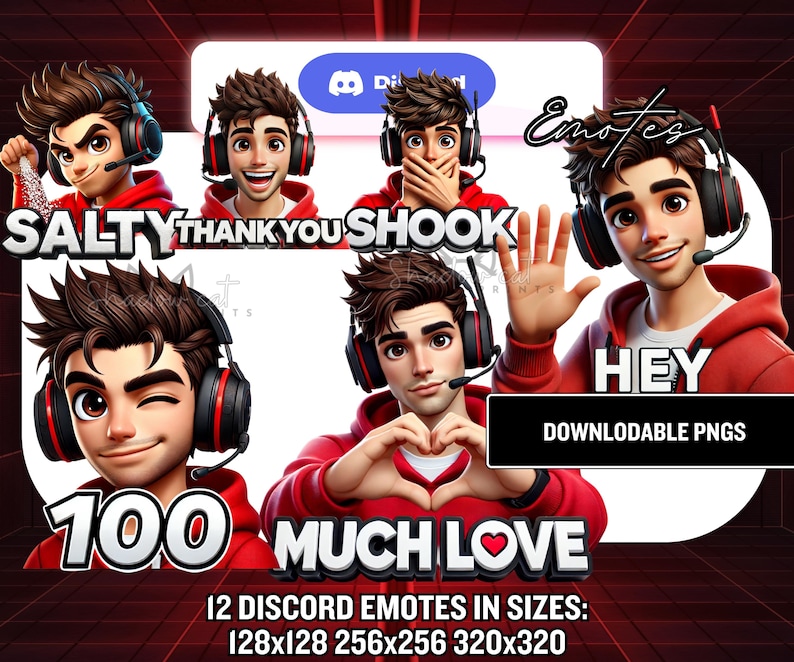 Male Discord Emotes / 12 Brown Hair Guy Discord Emojis / Boy Streamer ...