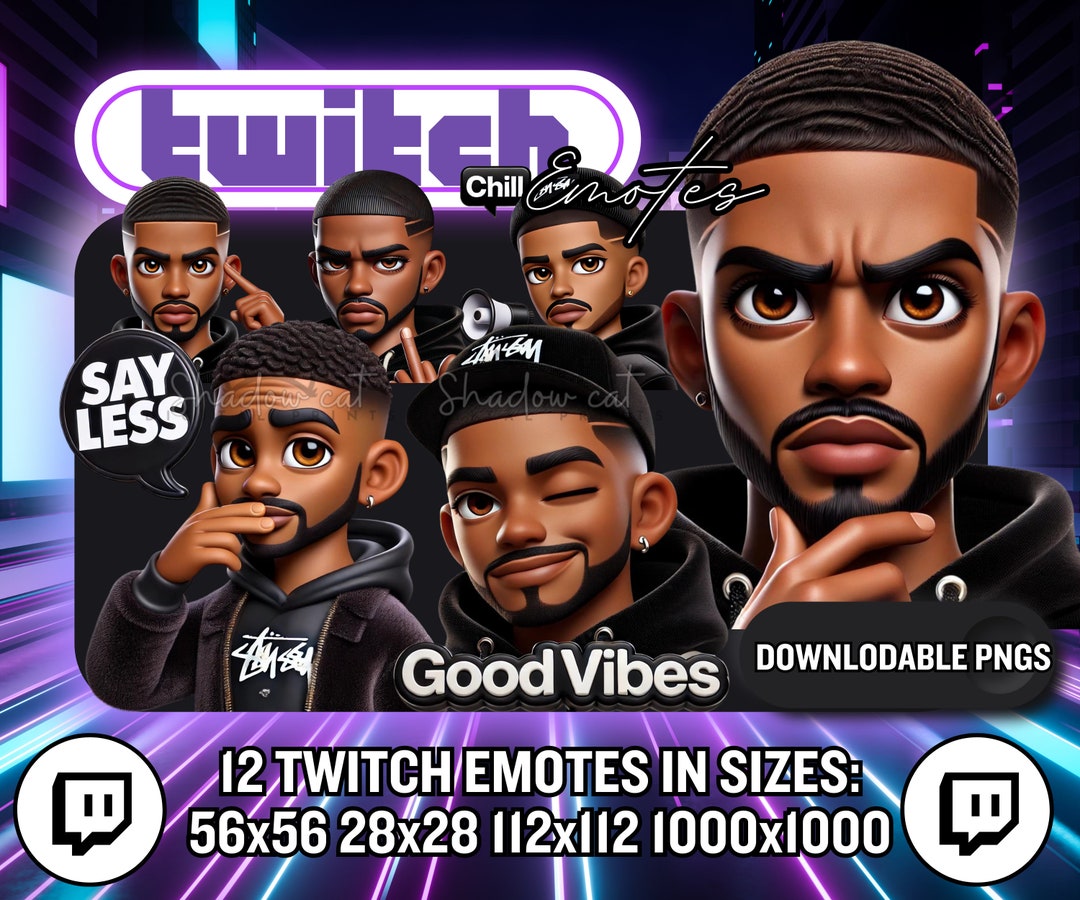 Black Male Twitch Emotes / 12 Black Guy Twitch Emojis / Boy Streamer ...