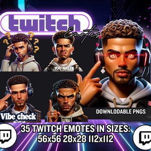 Black Male Twitch Emotes / 35 Black Guy Twitch Emojis / Boy Streamer ...