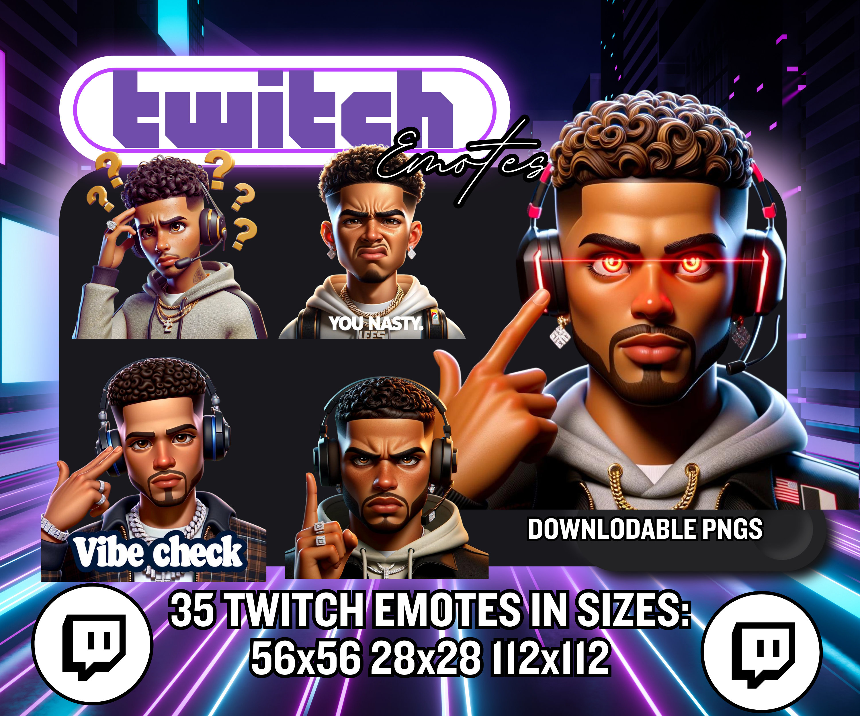 Black Male Twitch Emotes / 35 Black Guy Twitch Emojis / Boy Streamer ...