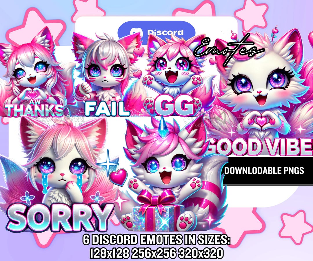 Discord Emotes / Cute Pink Emotes / Kitsun Cat Kawaii Chibi Anime ...