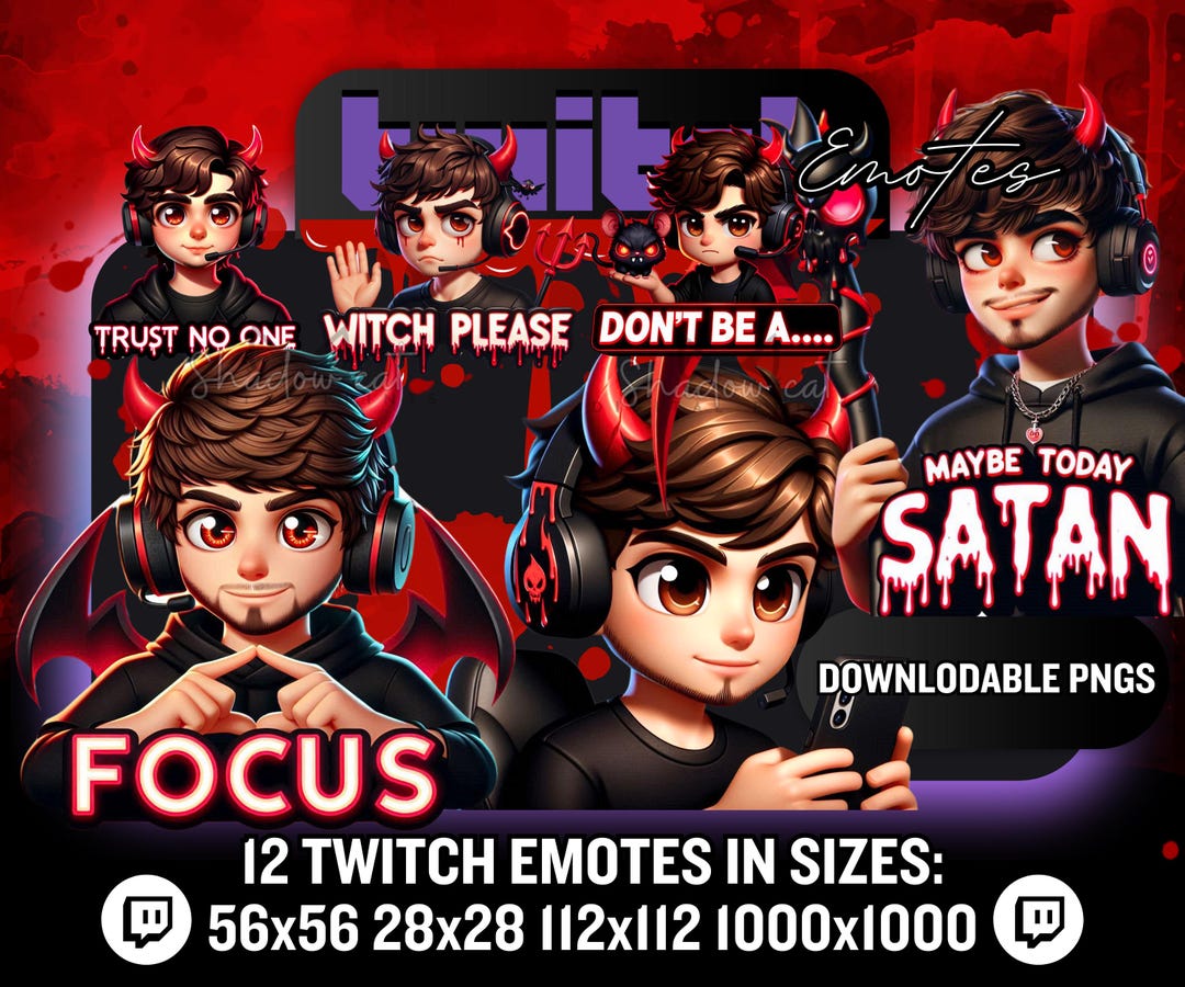 Twitch Emotes / Halloween Emotes / Devil Horn Emotes / Brown Haired Guy ...
