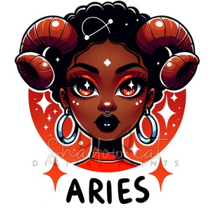 Aries Black Girl Sticker / Circuit Aries Women SVG PNG Jpg EPS Dxf File / April Astrology Zodiac ...