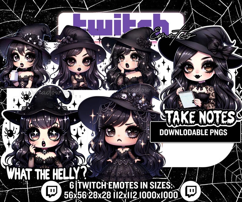 Witch Twitch Emotes: Black Hair Kawaii Chibi Pngs (digital Download) - Etsy