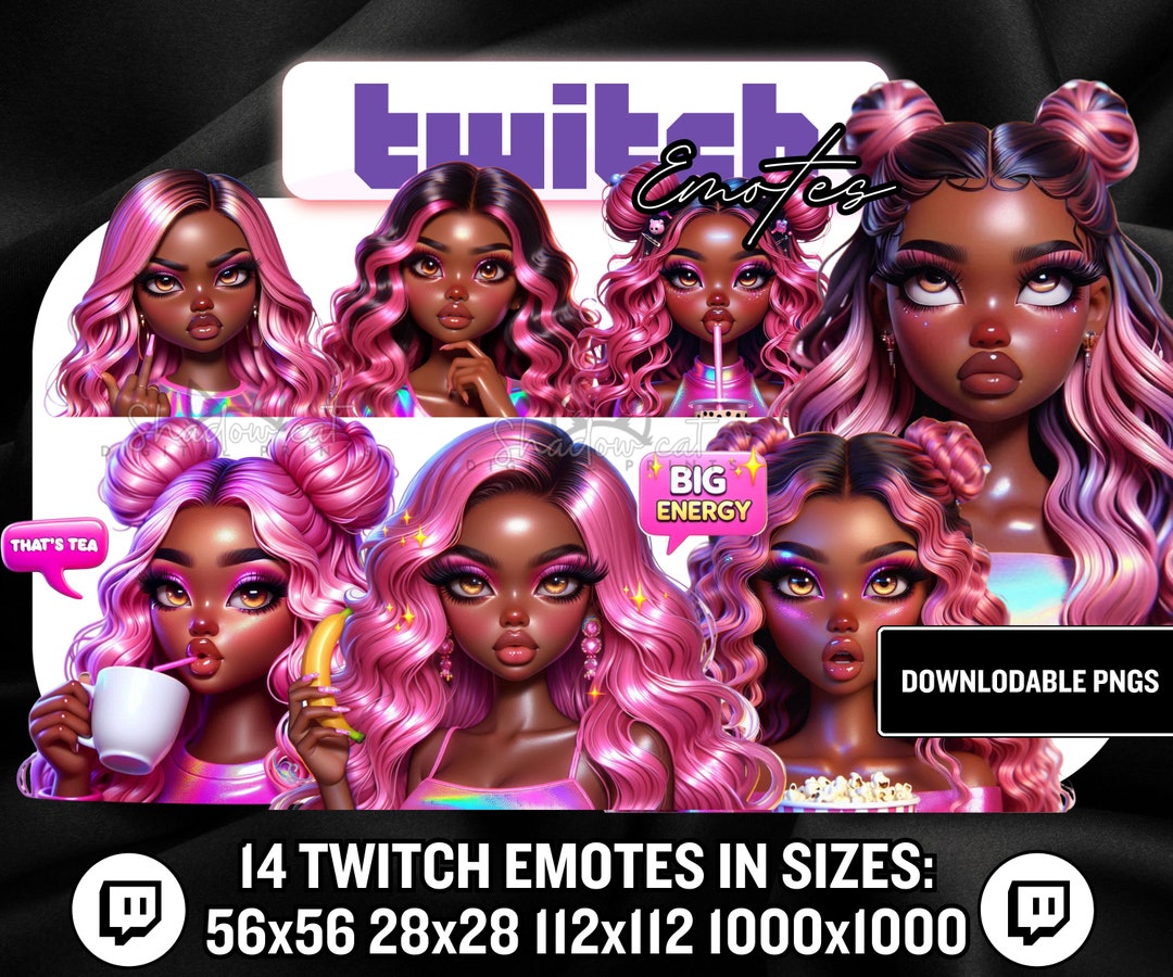Pink Hair Twitch Emotes / 14 Black Girl Streamer Girl Emojis - Instant ...