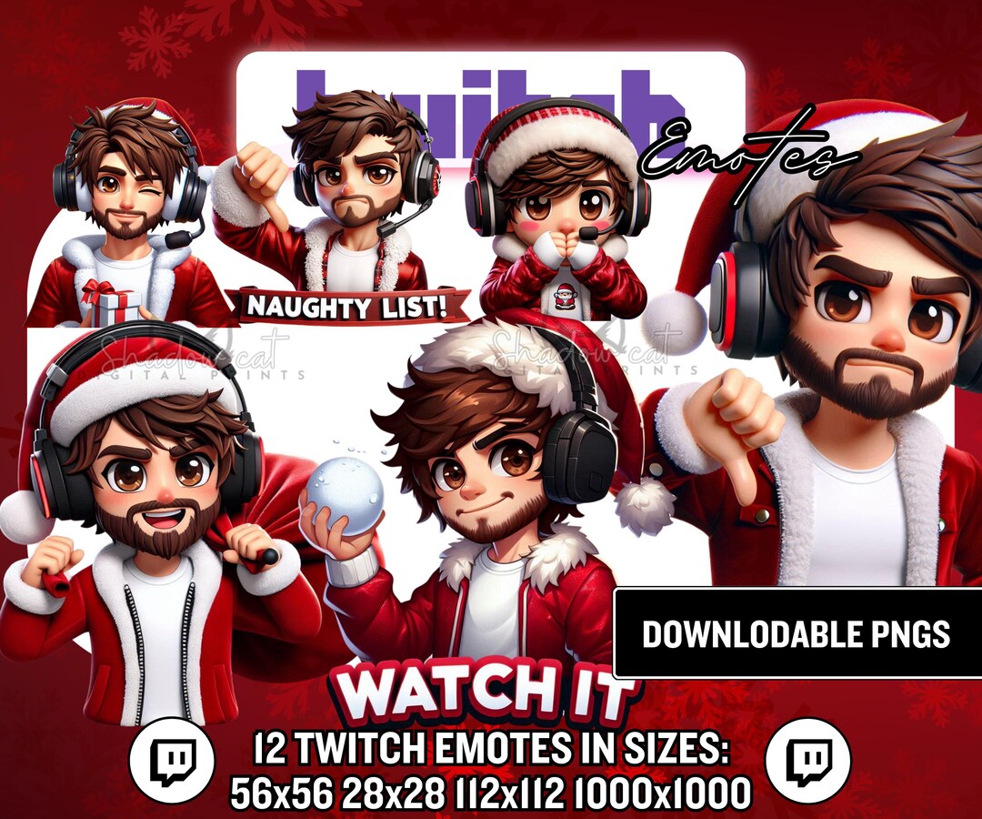 Male Twitch Emotes / 12 Brown Hair Guy Twitch Emotes / Christmas Santa ...