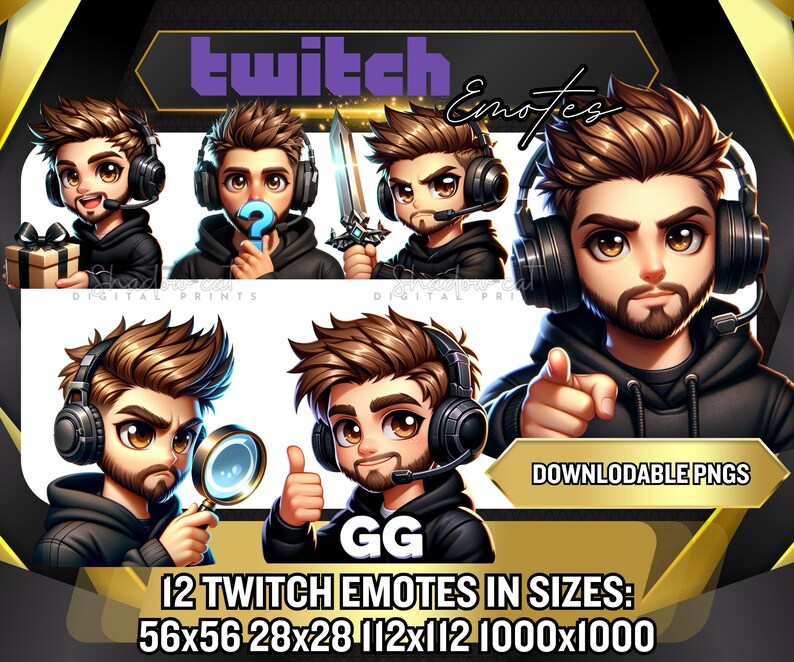 Brown Hair Twitch Emotes Pack for Guys – Boy / Male Gamer Streamer Bulk ...