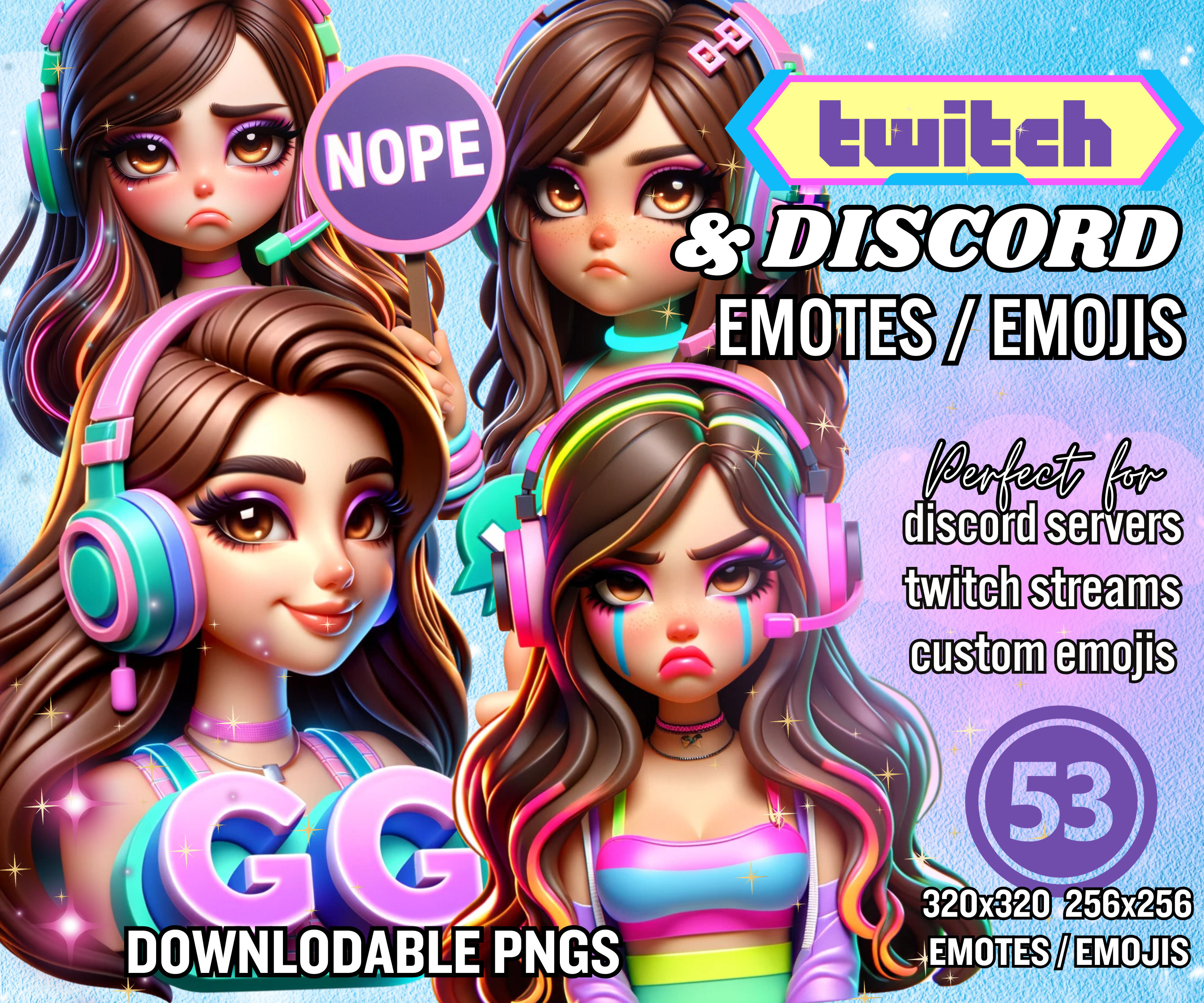 Brown Hair Twitch Emotes / Burnette Discord Emojis / Brown Haired ...