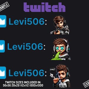 Male Twitch Emotes / 12 Brown Hair Guy Twitch Emojis / Boy Streamer ...