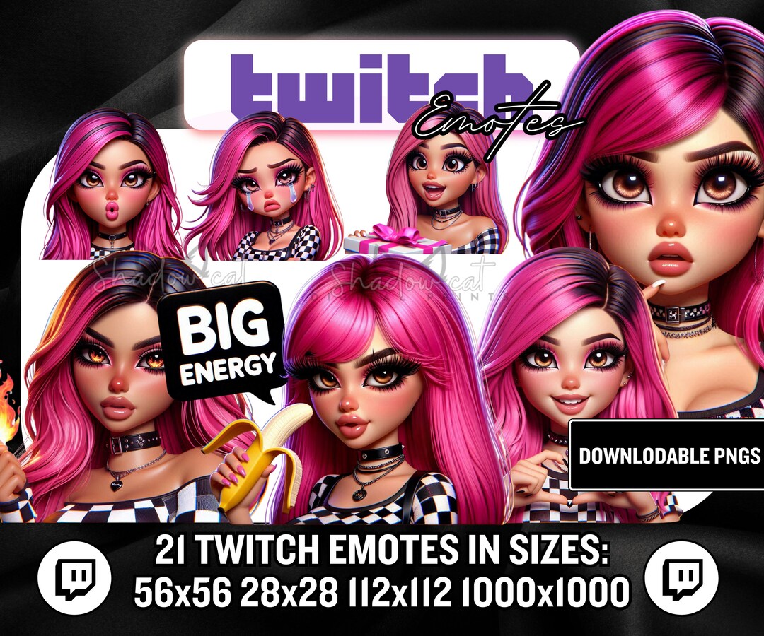 Twitch Emotes / 21 Pink Hair Girl Emotes / Pink Haired Streamer Girl ...