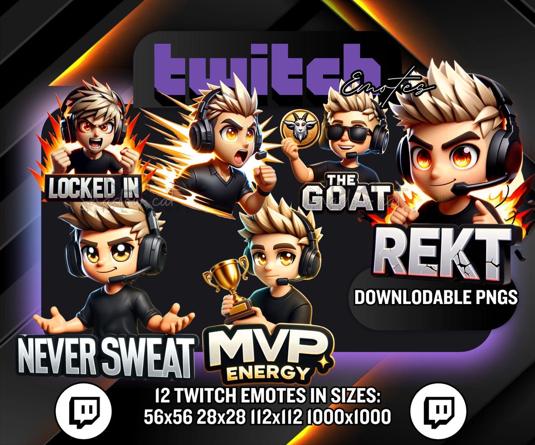 Blonde Male Twitch Emotes / 12 Blonde Hair Guy Emojis / Gamer Streamer ...