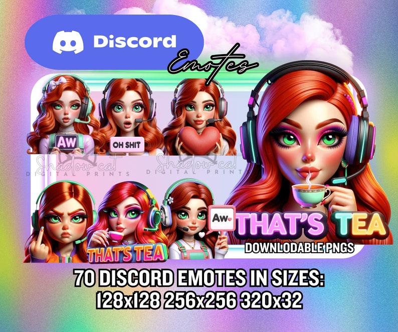 70 Redhead Chibi Gamer Girl Discord Emotes - PNG Instant Download - Etsy