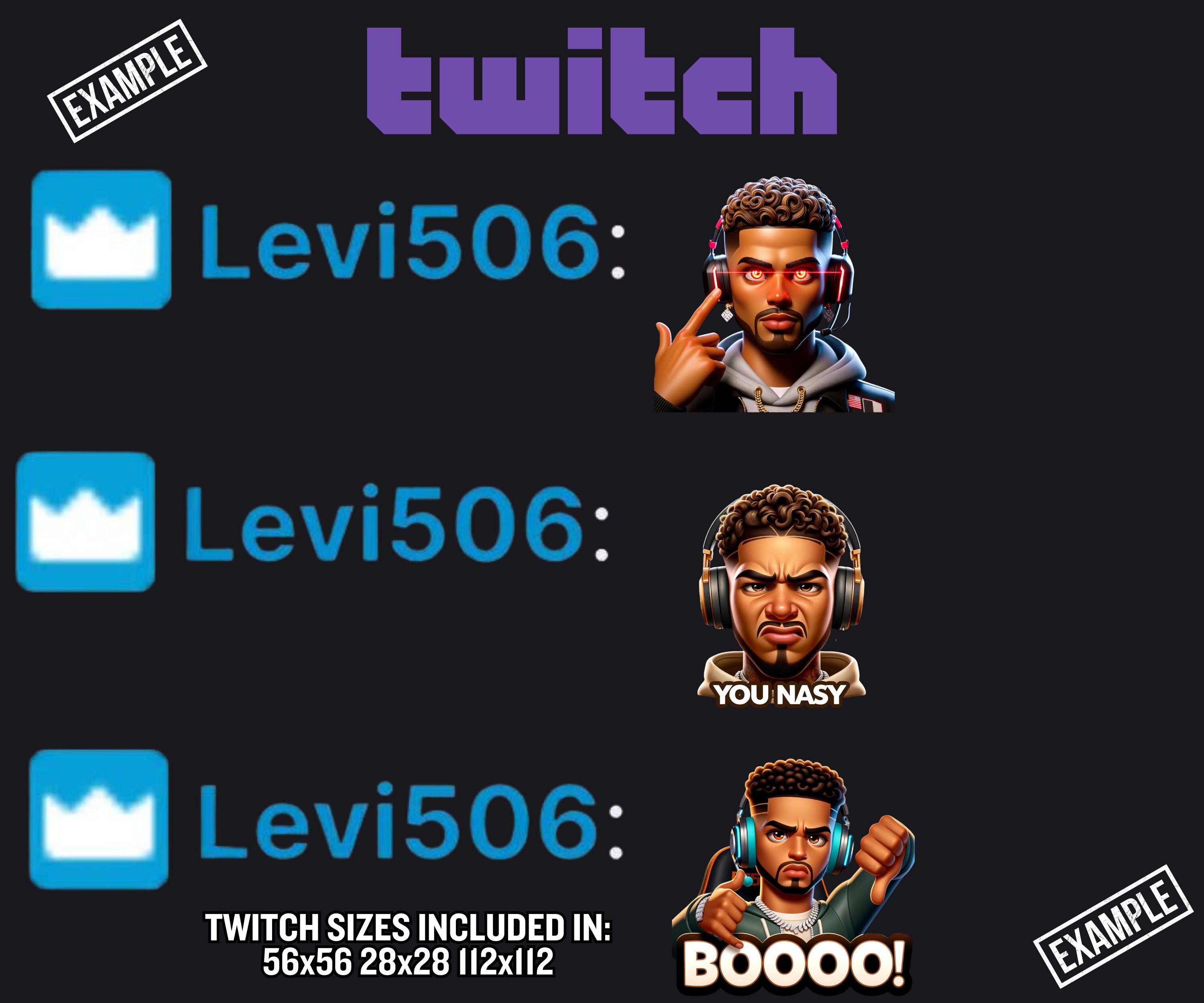 Black Male Twitch Emotes / 35 Black Guy Twitch Emojis / Boy Streamer ...