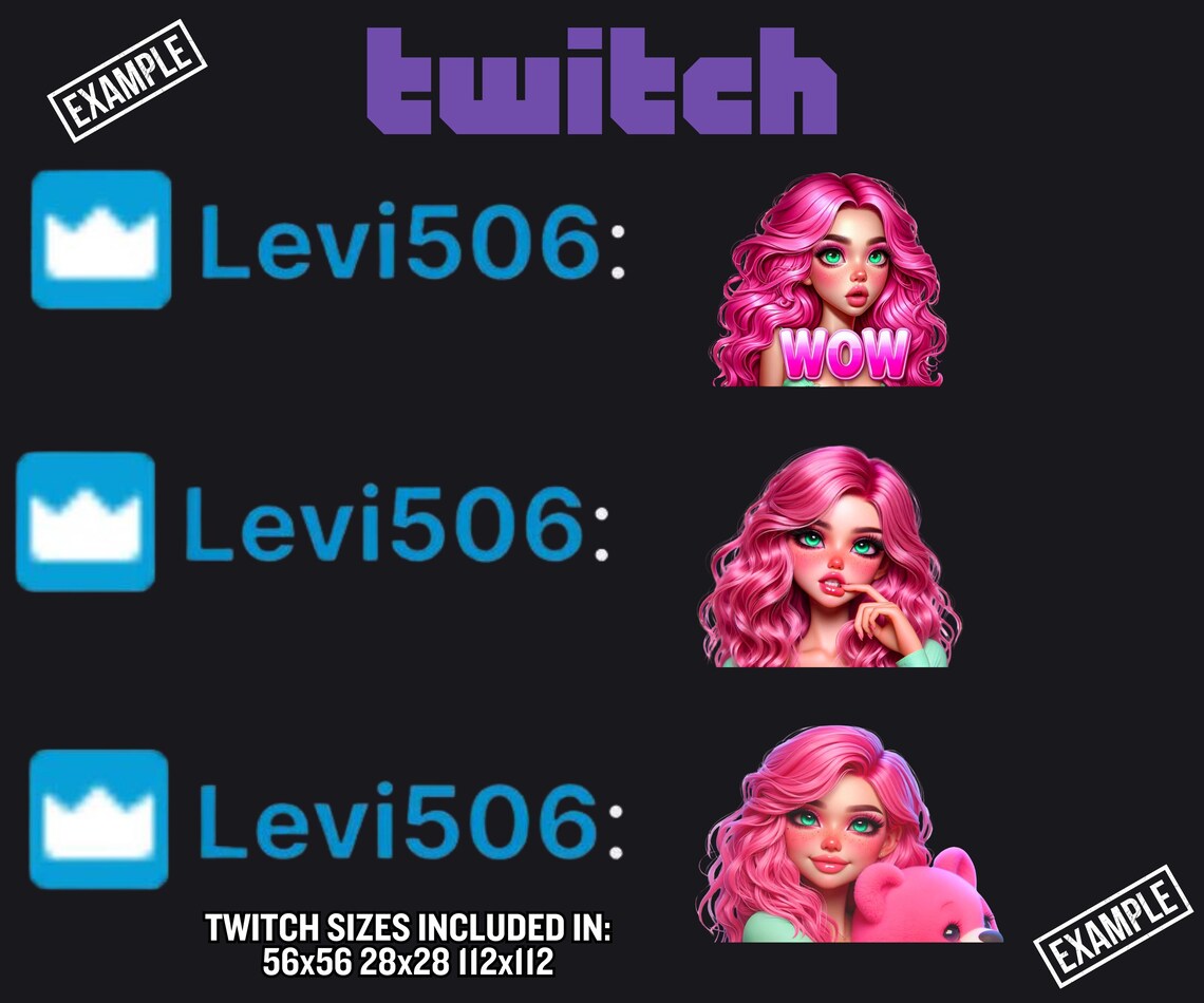 Pink Haired Gamer Girl Twitch Emotes – Kawaii Chibi PNG (digital ...