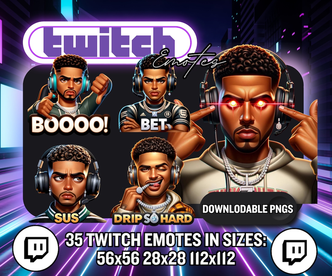 Black Male Twitch Emotes / 35 Black Guy Twitch Emojis / Boy Streamer ...