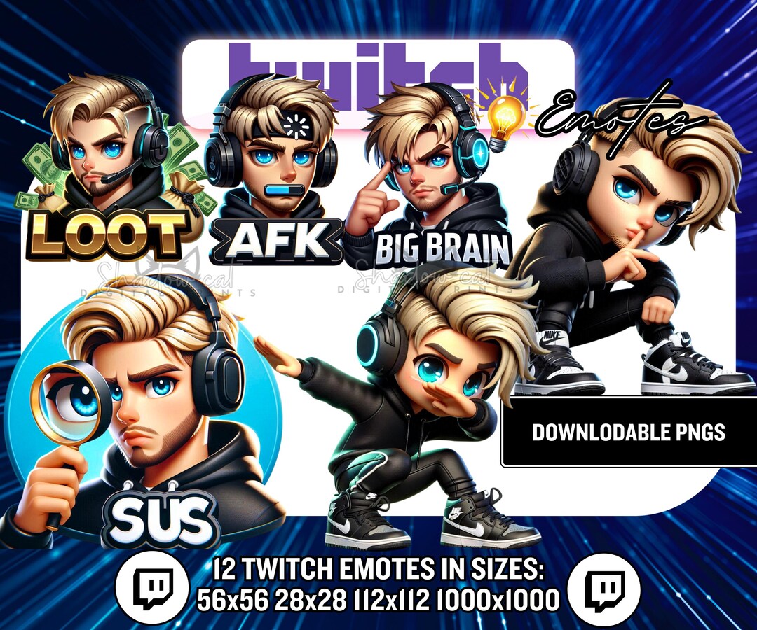 Twitch Emotes / 12 Blonde Hair Guy Twitch Emojis / Boy Streamer Twitch ...
