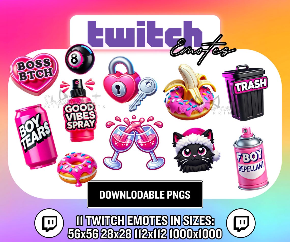 Pink Emotes / Twitch Emotes / Meme Emotes / Cute Emotes / Kawaii Girly ...